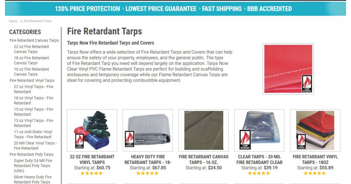 Tarps Now Increases Protective Flame Retardant Tarp Fabrics for use by ...