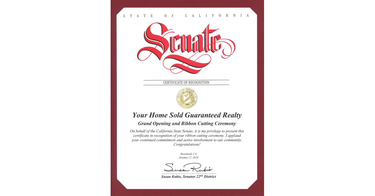 California Senator Susan Rubio Delivers Prestigious Certificate of ...